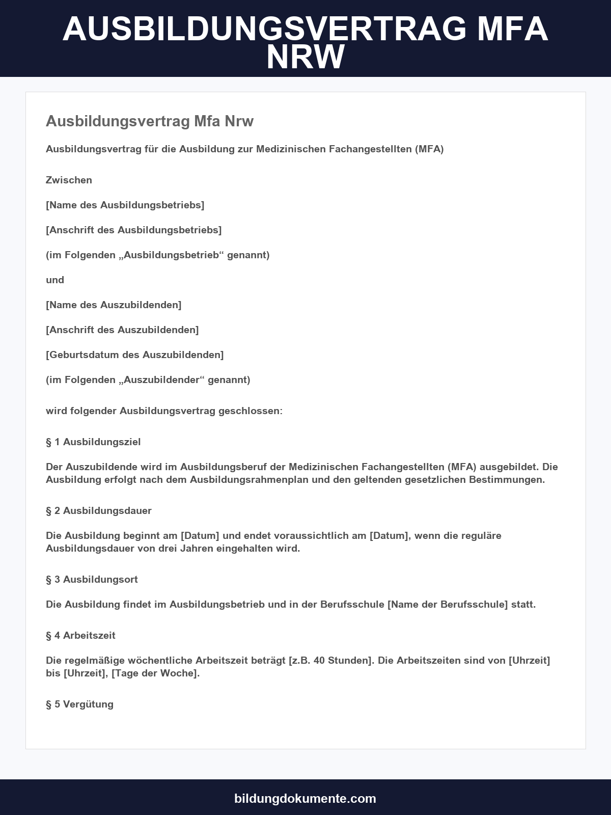 Ausbildungsvertrag Mfa Nrw