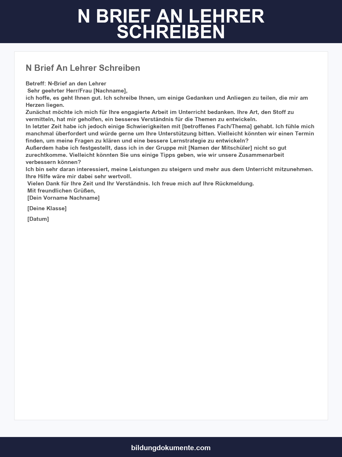 Vorlagen Brief An Lehrer Schreiben Muster